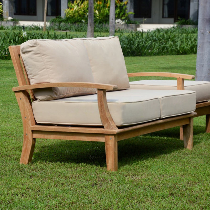 Rosecliff Heights Galvan 56.94" Wide Outdoor Teak Patio Sofa with Cushions | Wayfair